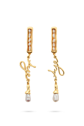 Iria Pearl Drop Logo Stud | Gold & Pearl | Aje – Aje ROW