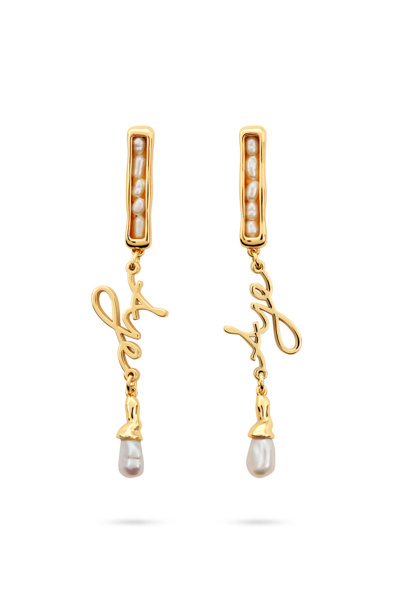 Iria Pearl Drop Logo Stud | Gold & Pearl | Aje – Aje ROW