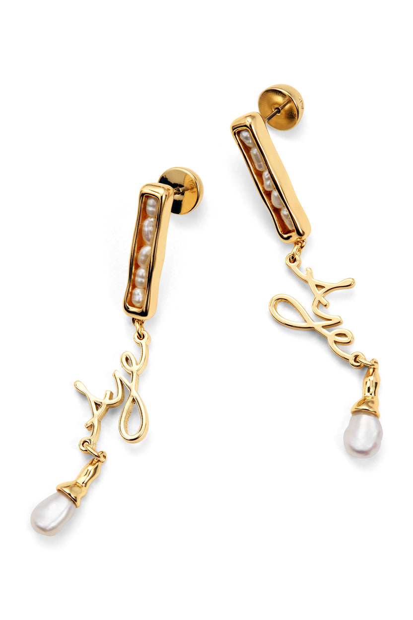 Iria Pearl Drop Logo Stud | Gold & Pearl | Aje – Aje ROW