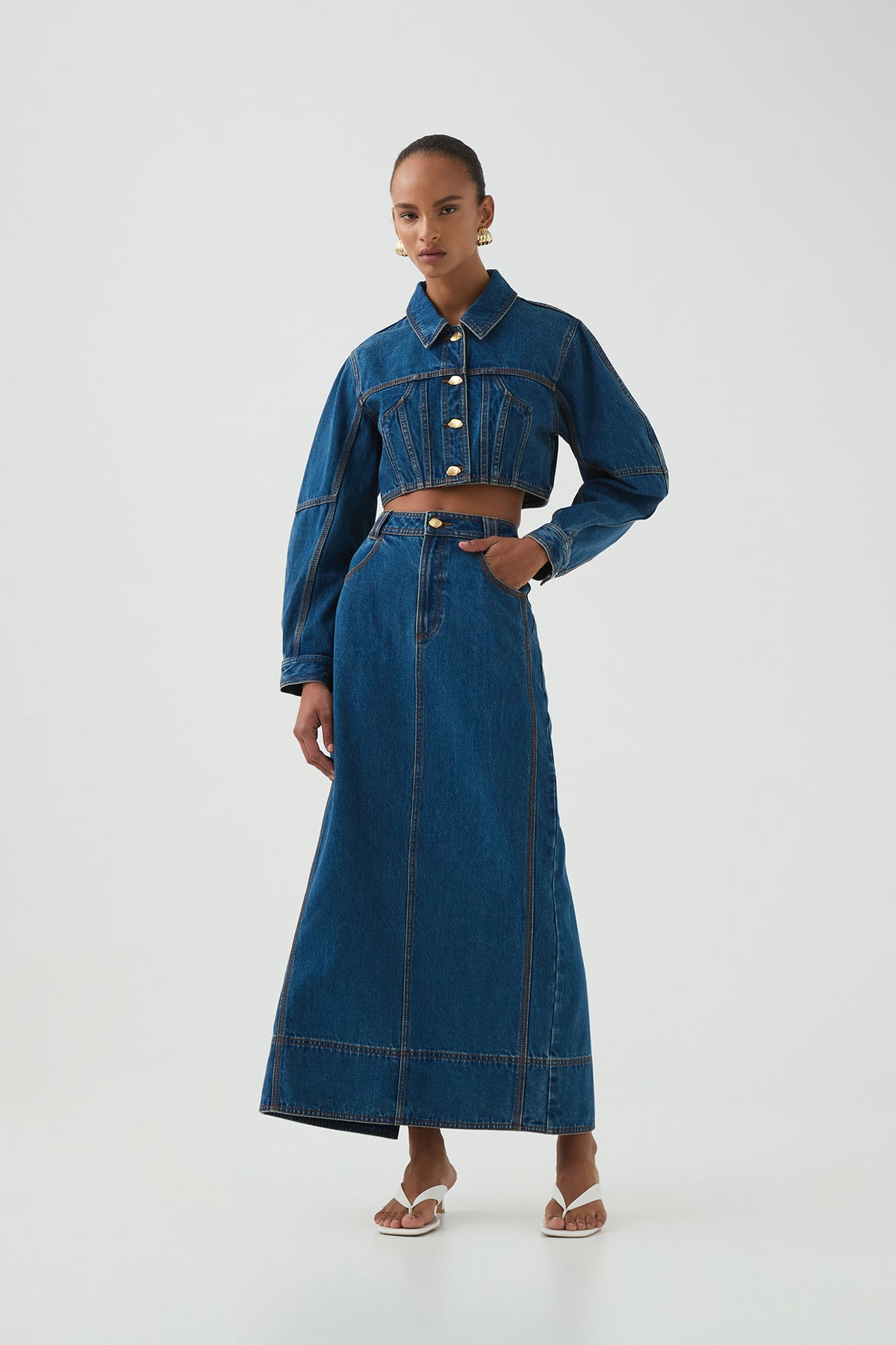 Phoenix Cropped Denim Jacket | Classic Wash | Aje – Aje ROW