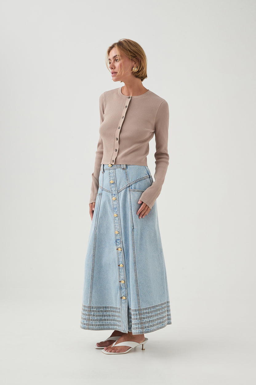 Coast Denim Midi Skirt | Light Sky Wash | Aje – Aje International