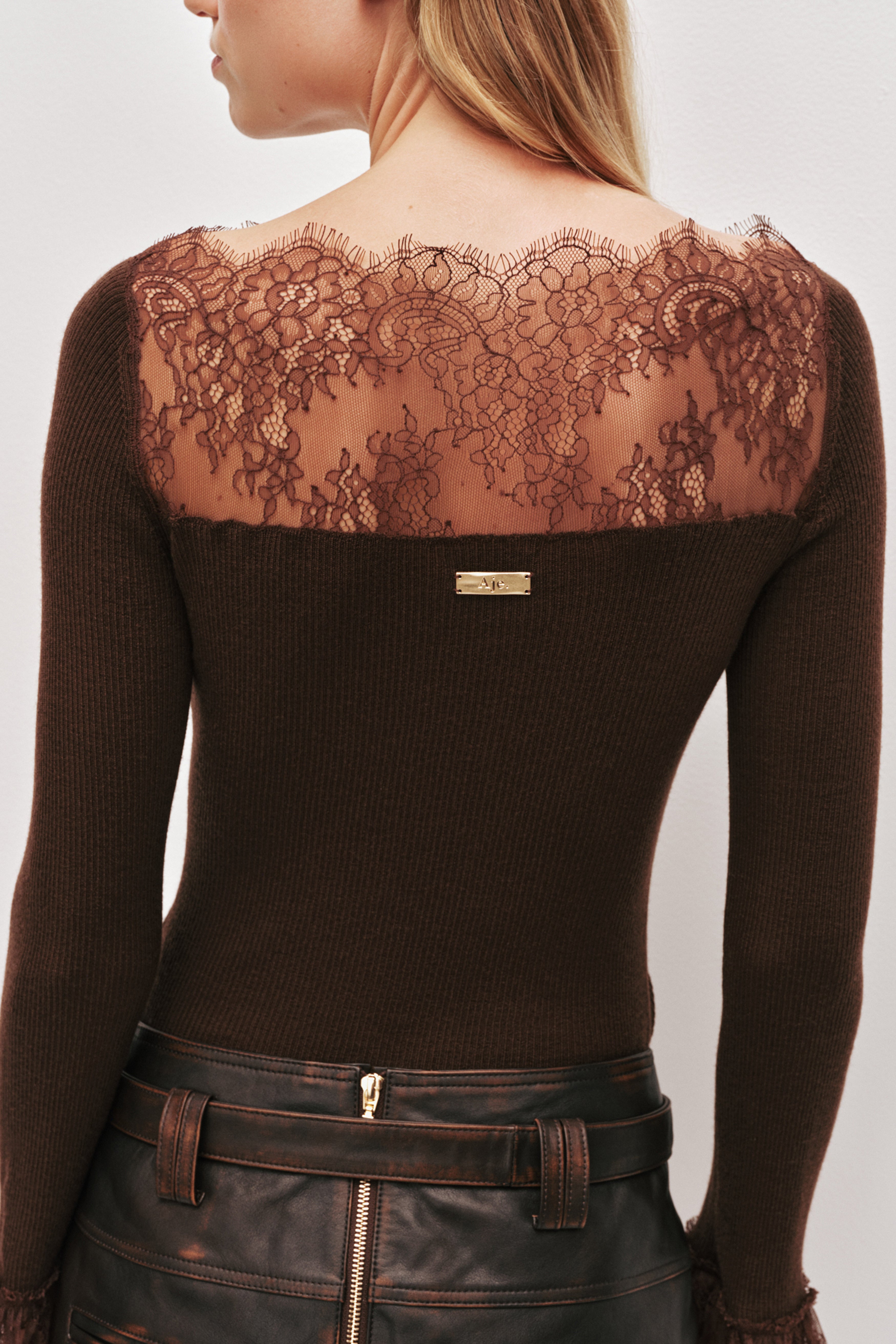 Genna Lace Knit Top | Dark Chocolate | Aje – Aje International