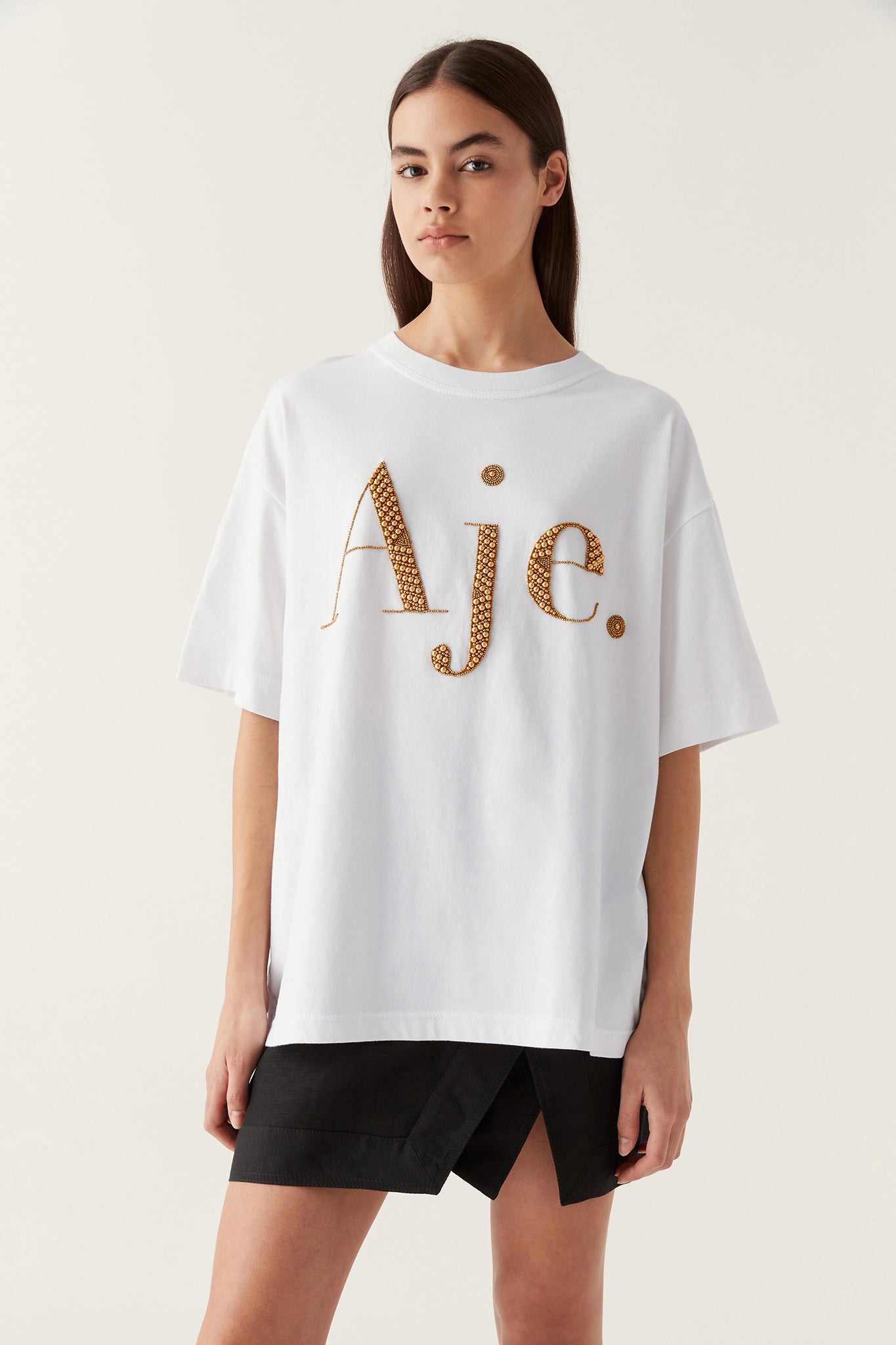 Rya Embellished Oversized Tee | White & Gold | Aje – Aje ROW